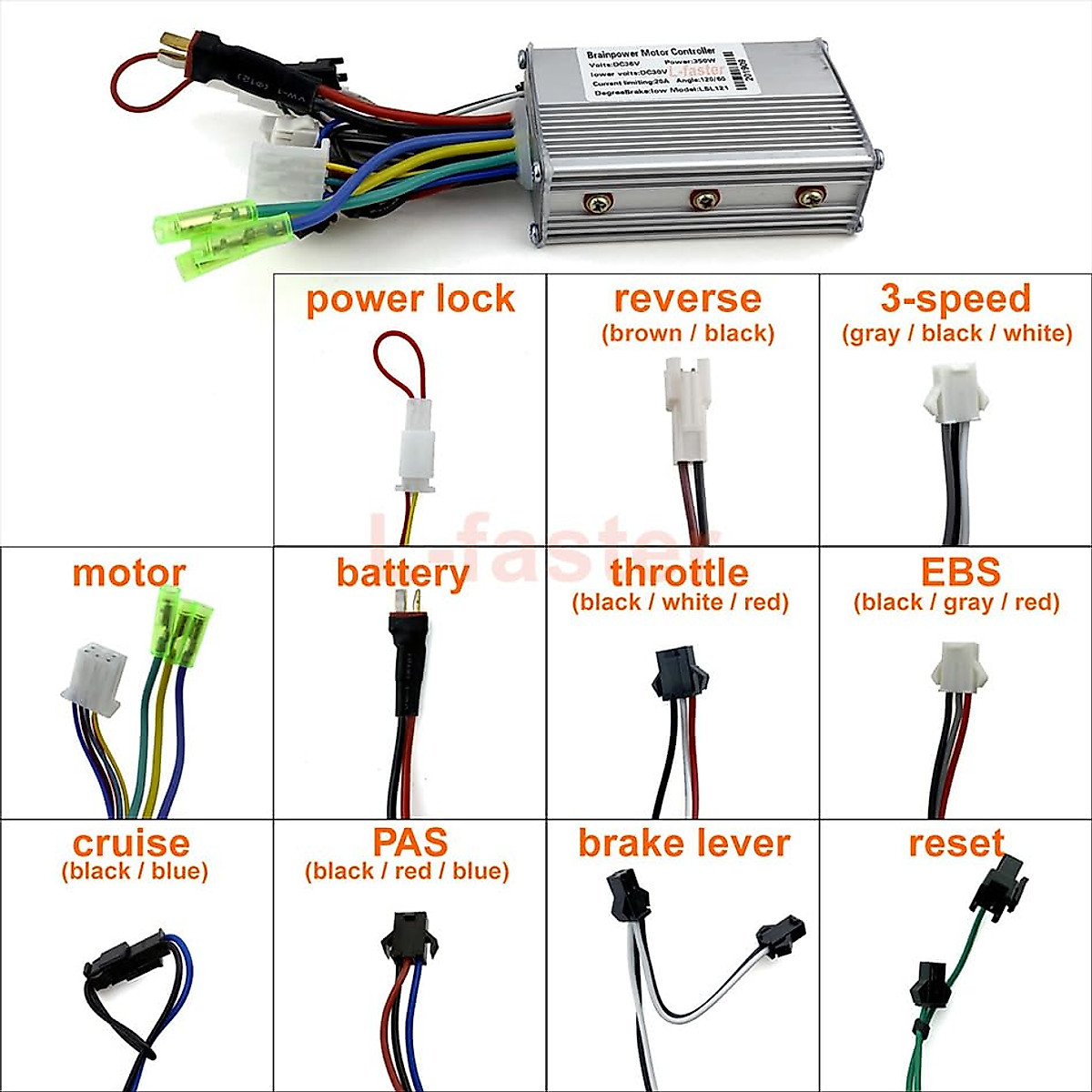 L-faster 24V36V48V 250W350W Brushless Motor Controller Electric Bicycle Hub Motor Hall Sensor Controler Electric Vehicle motor controller (36V)