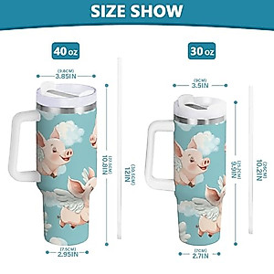Wusikd Flying Piglets Tumbler Handle Lid and Straw Cute Water Bottle Stainless Steel Coffee Travel Tumbler Mug Cup Gifts for Men Women 30oz