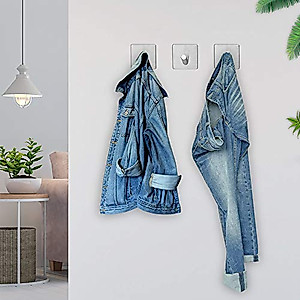 WILIFDOM Self Adhesive Hooks 6 Pack Towel Hook SUS 304 Stainless Steel Bathroom Kitchen Organizer Super Power Heavy Duty Wall Mount Coat Hanging Rack