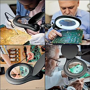 ESD Safe (Glass Lens) Professional LED Magnifying Lamp with Clamp (3 Diopter, 1.75X Magnification) Dimmable Work Light, Daylight Bright, 1200 Lumens 5600K-6000K, 60 SMD LEDs, BoliOptics MG16303222