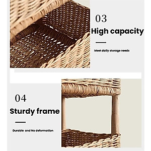 WKSPOO 3-Tier Rattan Storage Rack, Hand-Woven Storage Rack, Vertical Tiered Basket for Living Room, Bedroom, Kitchen, Bathroom(Brown,11.8X7.9X23.6in)