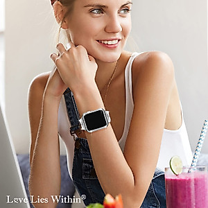 Love Lies Within Bling Butterfly Band Case Compatible with Apple Watch Band 45mm for Women Classy Silicone Bracelet with Rhinestone Bumper for iWatch Series 7 8