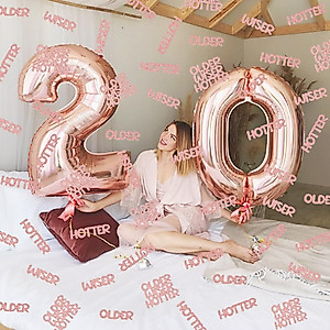 Older Wiser Hotter Glitter Confetti for Rose Gold Birthday Party Table Scatter, Pink Table Decorations for Women Girls 25th 30th 40th 50th 60th 70th 80th Birthday Anniversary Paper Confetti (100 PCS)