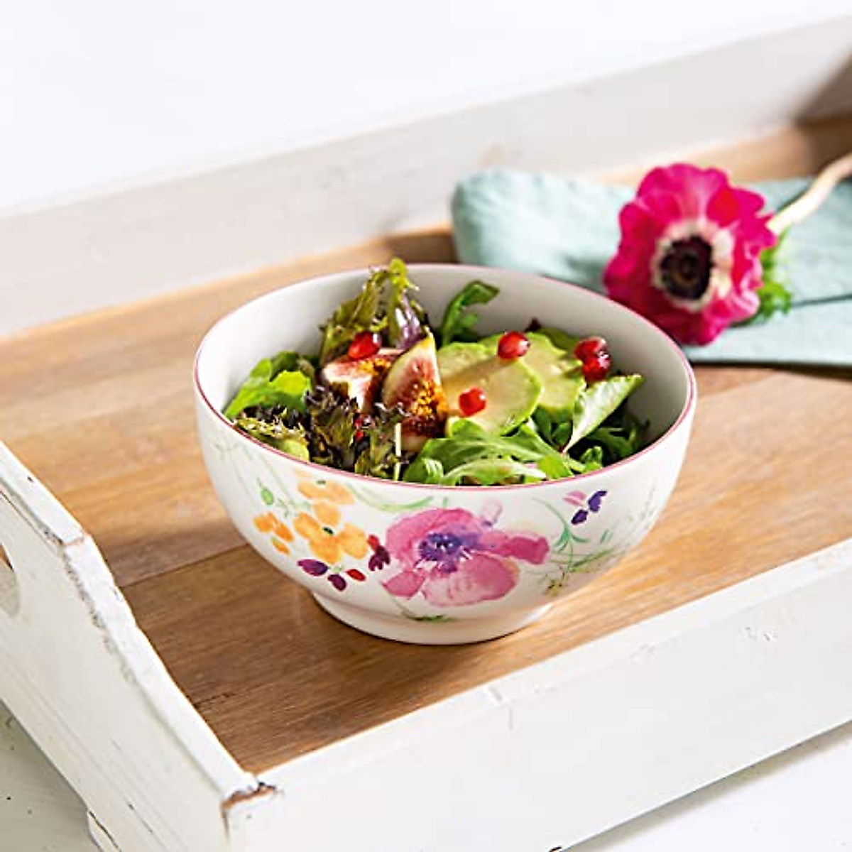 Villeroy & Boch Mariefleur Basic French Rice Bowl, 25 oz, Premium Porcelain, White/Multicolored