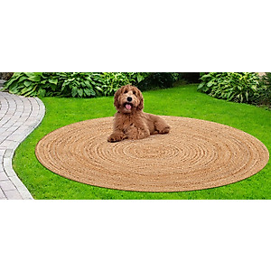 Bedding Craft Jute Rug 4 ft,Hand Woven Rug,Round Natural Yarn, Rustic Vintage Beige Braided Reversible Rug, Eco Friendly Rugs for Bedroom, Kitchen, Living Room