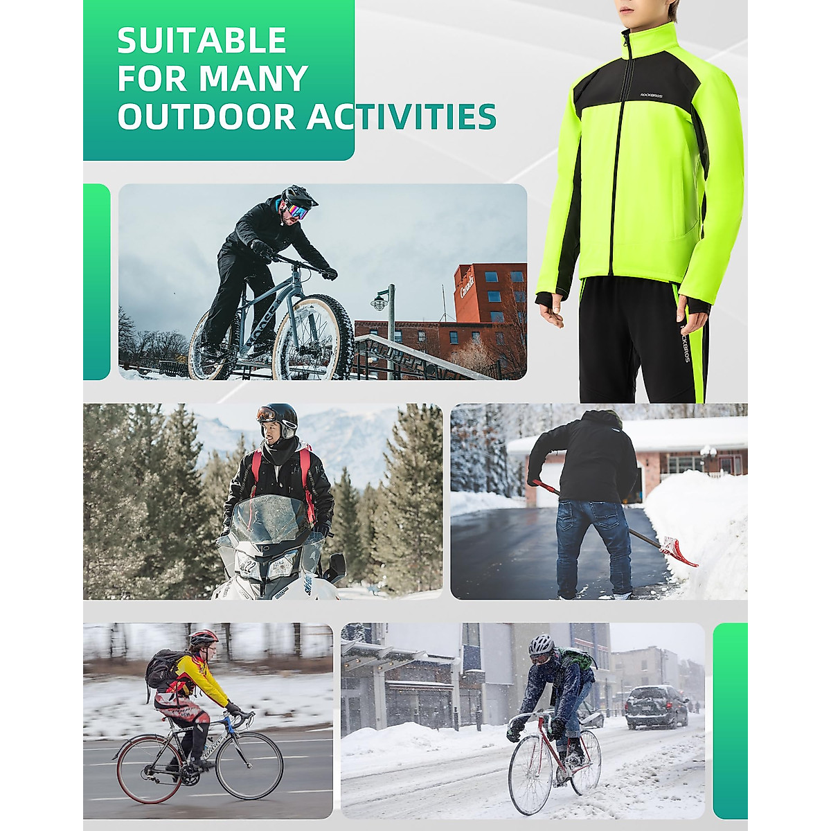 ROCKBROS Cycling Jackets for Men Winter Bike Jackets Thermal Windproof Jacket Cold Weather Cycling Hiking