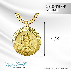 TrueFaithJewelry 14K Gold-Plated Sterling Silver Saint Christopher Medal Patron Saint Pendant Necklace Religious Jewelry, 3/4 Inch