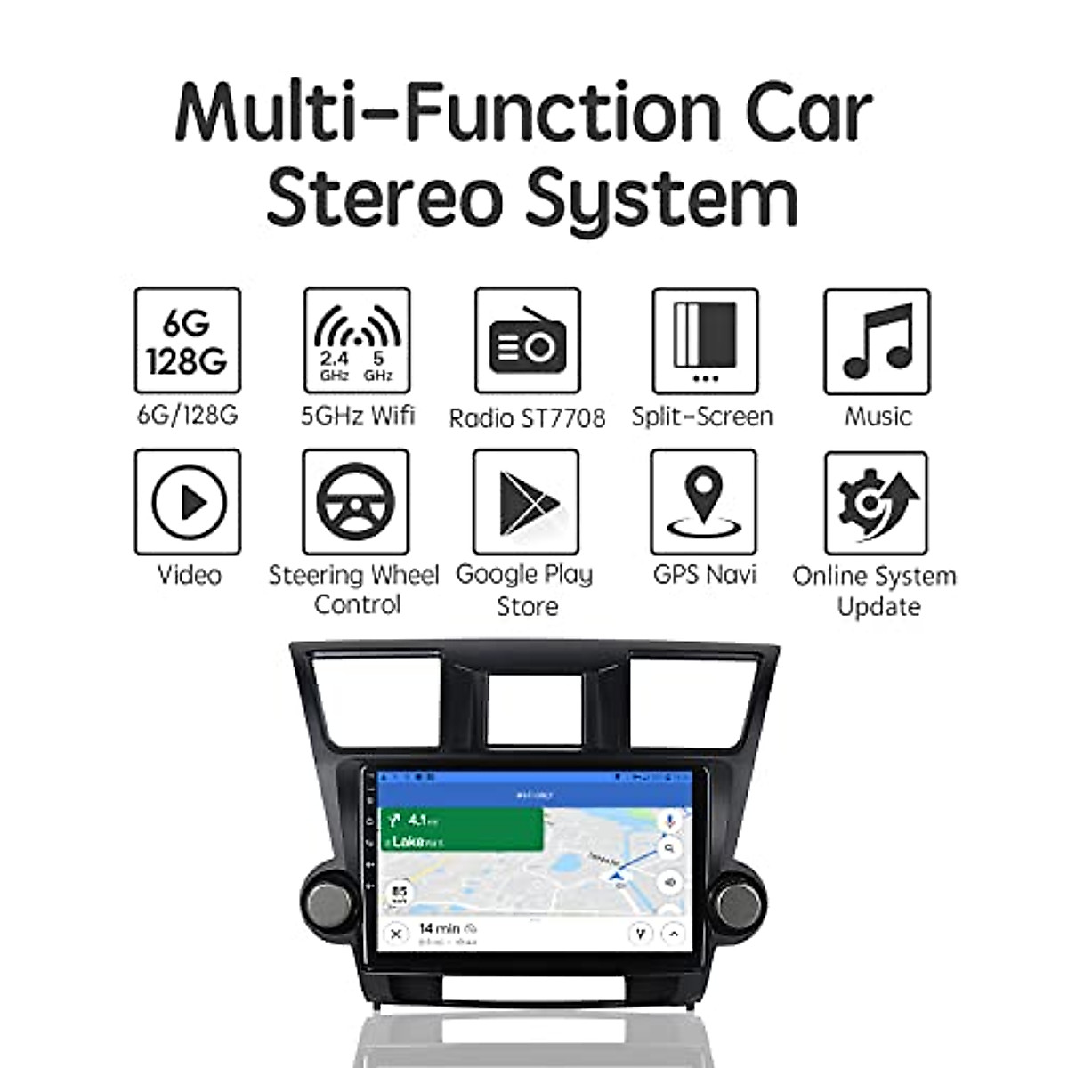 Wireless Apple Play Car Stereo with Bluetooth, ViaBecs 6GB 128GB 10.2 Inch Touchscreen Radio for Toyota Highlander 2008-2013 Android Auto Head Unit Support GPS Navigation, 5GHz WiFi, SWC, AM FM Radio