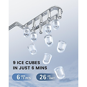 EASYERA Ice Maker Countertop, Portable Ice Machine 9 Cubes in 6 Mins, 26 lbs in 24 Hrs, Two Sizes of Bullet Ice Self-Cleaning with Ice Scoop, Bag, and Basket, for Kitchen, Party, RV, Bar-Black