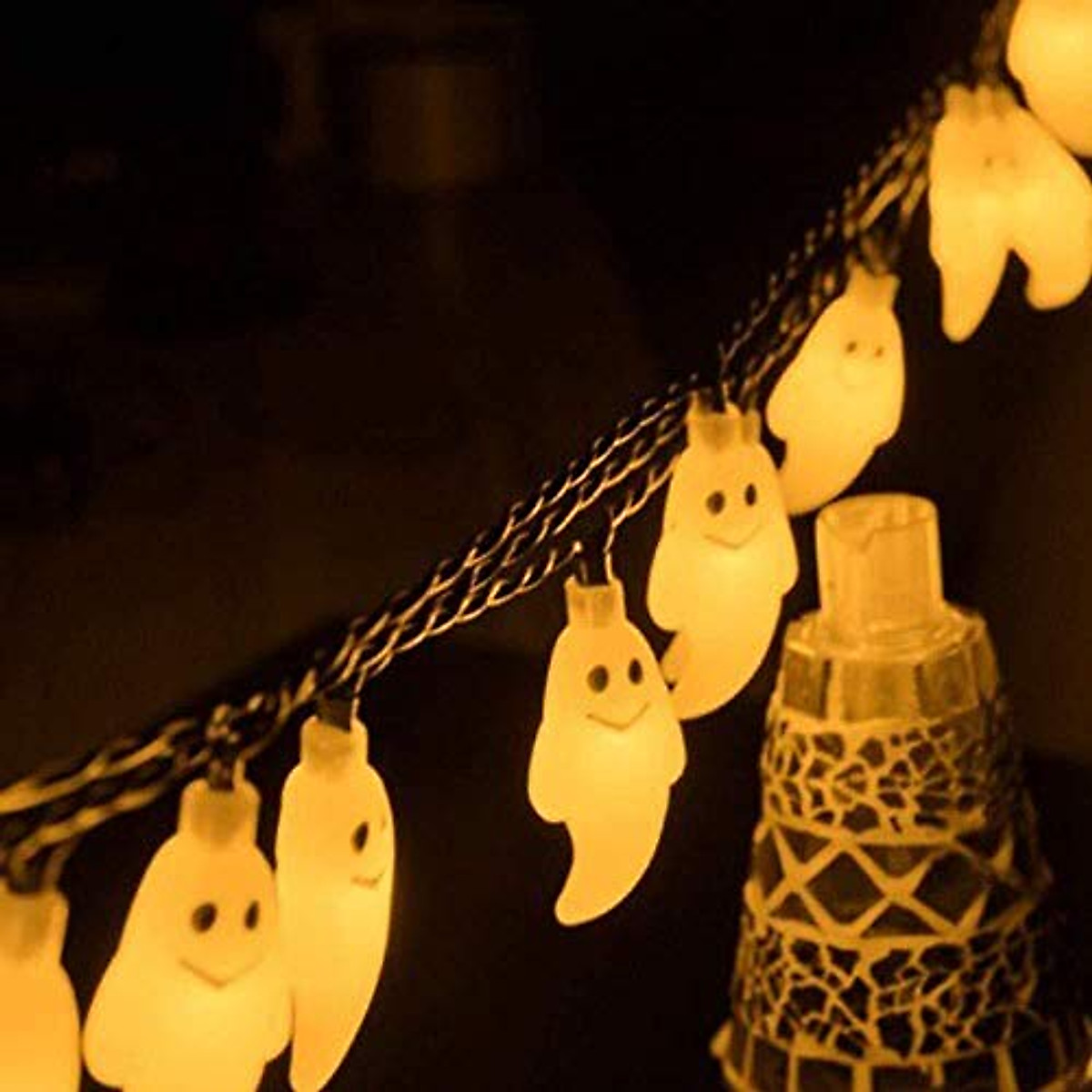 LIUPENGWEI Solar Outdoor Rodgersia String, 30 LED Ghost Globe-Shaped Solar Fairy Lights for Home, Party, Holiday, Christmas Decorations (Warm White) Garden Ghost Light