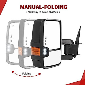 YITAMOTOR Towing Mirrors Compatible with 2007-2014 Chevy Silverado 1500, 07-13 GMC Yukon 2500 Sierra 1500 Extendable Power Heated with Amber Signal Light Side Mirrors Pair