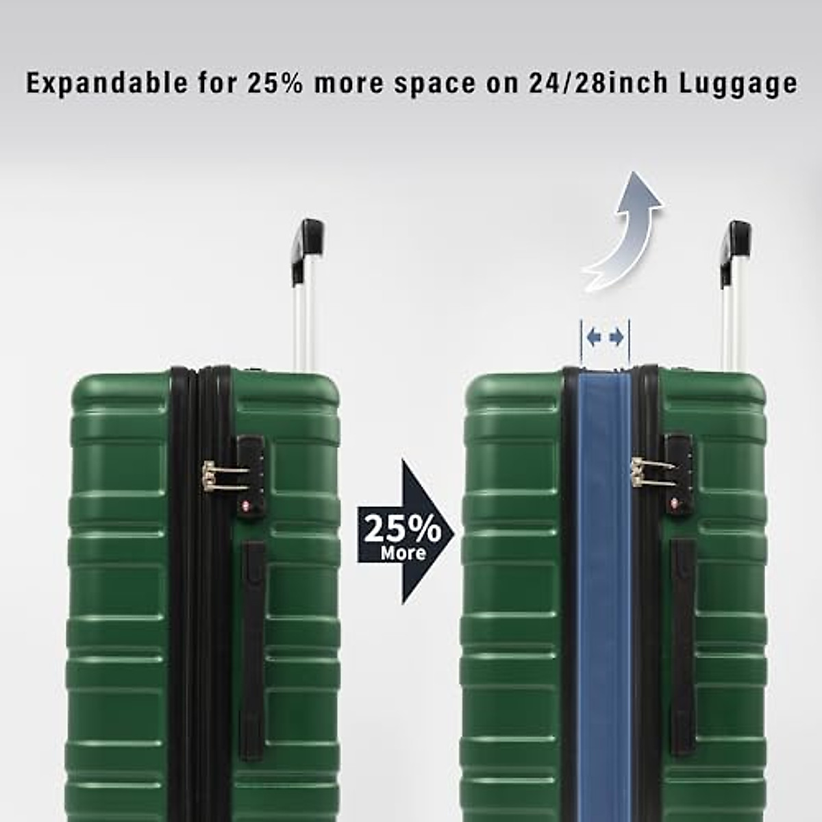Merax Unisex-Adult (Novelty and Luggage Spinner Expandable Hardshell Lightweight Abs Suitcase 20”24”28”, 3 Pcs Set-Green, One_Size