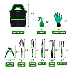 Garden Tool Set Gardening Hand Tools Outdoor Tools Kit Heavy Duty with Storage Bag Trowel Shovel Rake Weeder Pruner Shears Plant Gardening Gift for Women Men Gardener of GZGNEEVL