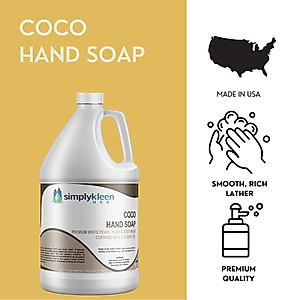 Simply Kleen USA Coco Liquid Hand Soap with Skin Moisturizing Coconut Oil, 1 Gallon, Large Kitchen and Bathroom Dispenser Refill, Premium White Pearl