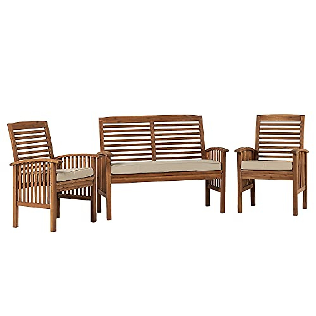 Walker Edison AZOWCHAT3PCBR Castellina Modern 3-Piece Solid Acacia Wood Patio Chat Set, Brown