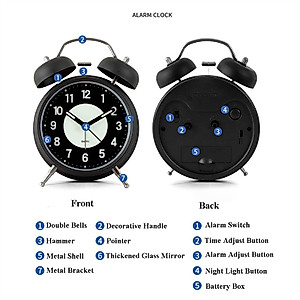 GRFIT Alarm Clock Silent Non-Ticking Quartz 4 Inches Battery Operated Twin Bell Loud Alarm Clock with Backlight for Bedroom Living Room Clock for Bedrooms (Color : 4)