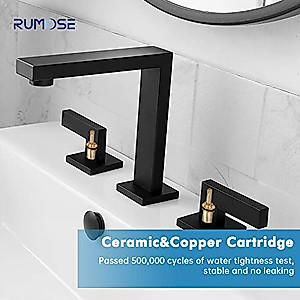 RUMOSE 8 inch Widespread Matte Black Bathroom Faucets for Sink 3 Hole Brass 2 Handle Lavatory Square Faucet Modern rv Bathroom Faucets