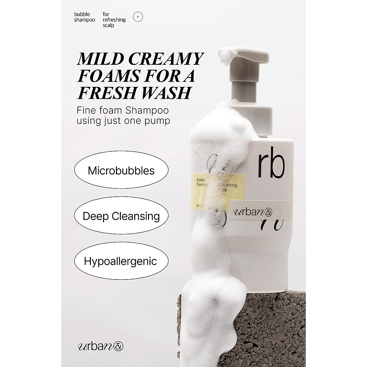 URBANAND Bubble Shampoo | Hair Breakage Repair & Scalp Care Cleansing Shampoo | Korean Beauty Hair Care Dry Scalp Shampoo w/Green Propolis & Cica Complex for Hair Shine & Scalp Revival (16.9oz)