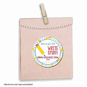 You've Got The Right Stuff Pencil Themed Valentine Party Favor Sticker Labels for Kids, 40 2" Party Circle Stickers by AmandaCreation, Great for Classroom Valentines, Envelope Seals, Gifts, Treats