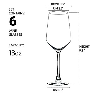 YANGNAY Wine Glasses Set of 6, 13 Oz Red or White Wine Glass with Stem, Perfect for Home, Restaurant, Dishwasher Safe