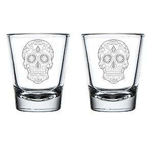 Set of 2 Shot Glasses 1.75oz Shot Glass Sugar Candy Skull