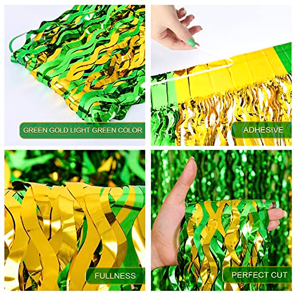LOLStar 2 Pack St. Patrick's Day Foil Fringe Curtains St Patrick's Day Party Decoration 3.3 X 6.6 ft Green Gold Light Green Wavy Tinsel Fringe Curtain Photo Booth, Streamer Backdrop Irish Theme Decor