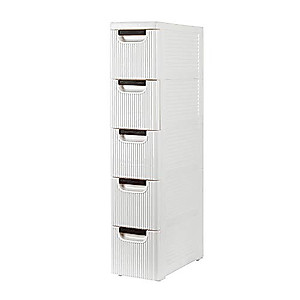Dresser Storage Drawer Units Narrow Rolling Storage Cabinet Plastic Drawer Storage Cart on Wheels,Standing Shelf Units for Bathroom Bedroom Office Kitchen Living Room (White-5-Tire with Wheels)