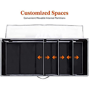 Lifewit Under Bed Clothes Organizer Large Adjustable Dividers Storage Bag with Durable Fabric, Reinforced Handle, 4 Clear Window for Clothing, Shoes, Blankets, Sweaters, Black, 2 Pack