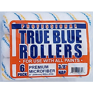 True Blue 9" Professional Paint Roller Covers, 9 Inch, Best for All Types of Painting Surfaces, Refill Bulk Pack (6, 3/8" Nap)