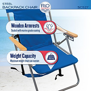 Rio Beach Original 4-Position Steel Backpack Chair with Pillow, Hands-Free Beach Chair Backpack for Adults, Navy