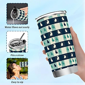 sanluoli Green Blue Rabbits Stainless Steel vacuum insulated water bottle Leak-proof Lid and Straw coffee travel mug for gym portable Vacuum Insulated Tumbler 20 OZ