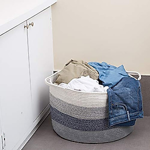 Modernetic Cotton Rope Basket - Large Decorative Woven Storage Blanket Basket Bin with Handles For Organizing Baby Nursery, Dog Toy, Stuffed Animal or Laundry