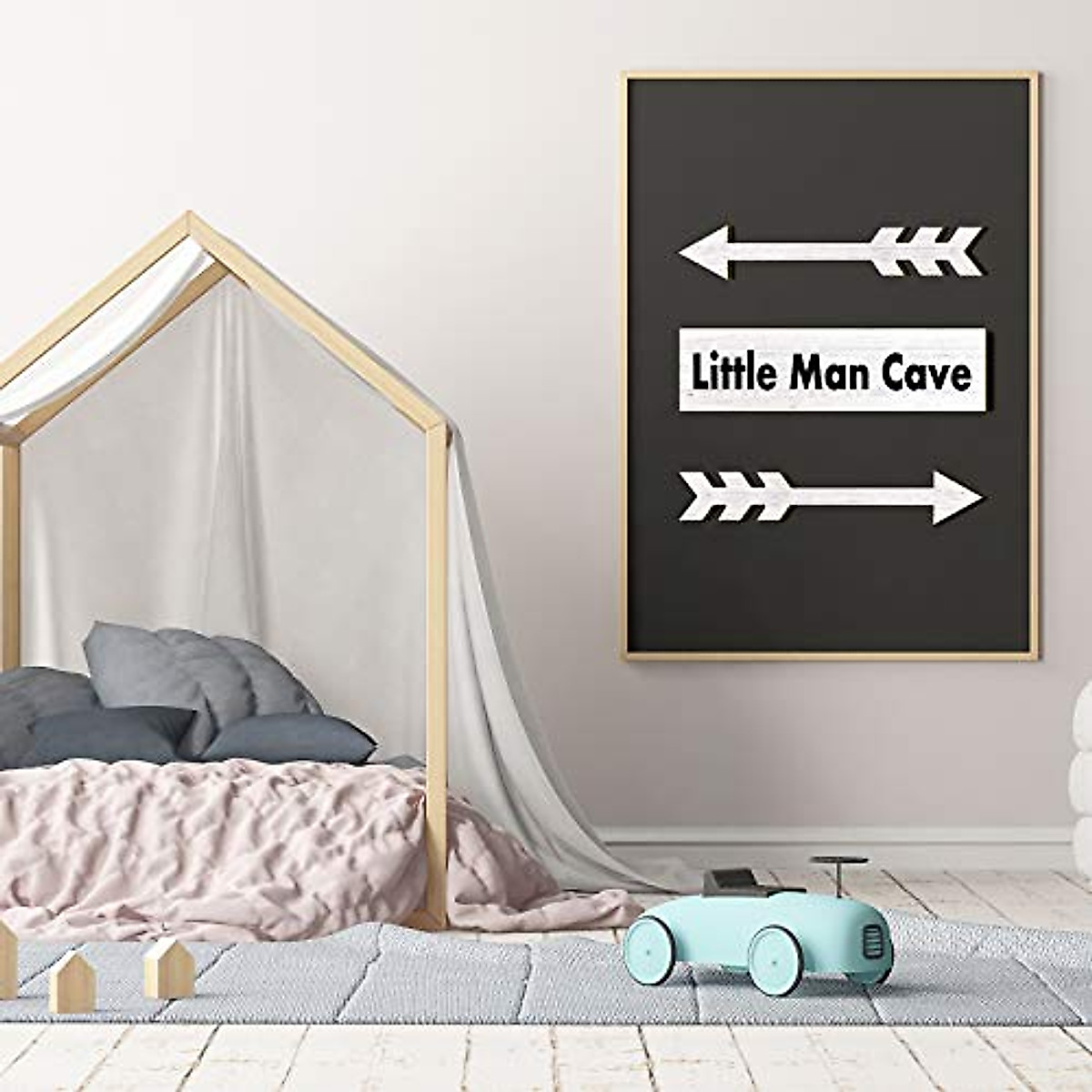 3 Pieces Little Man Cave Wood Sign Decor Toddler Boys Room Wood Wall Art Sign 15 x 4 x 0.2 Rustic Boys Nursery Wall Sign Decor Farmhouse Wooden Arrow Sign for Baby Home Bedroom Living Room (White)
