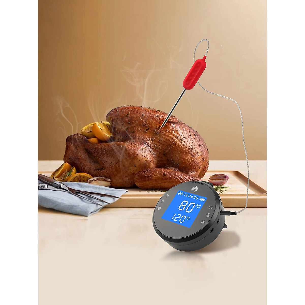Sanwo WiFi Meat Thermometer with 2 Probes, Digital Wireless Instant Read Smart 2000mAH Rechargeable BBQ Grill Meat Thermometer with Timer, Alarm for Smoker, Oven, Grill, Roast, Kitchen Food Meat