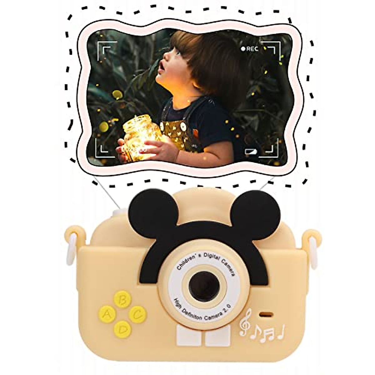 Entatial Kids Photo Video Camera, High Definition Kids Digital Camera Multifunctional Comfortable for Kids for Gifts(Beige)