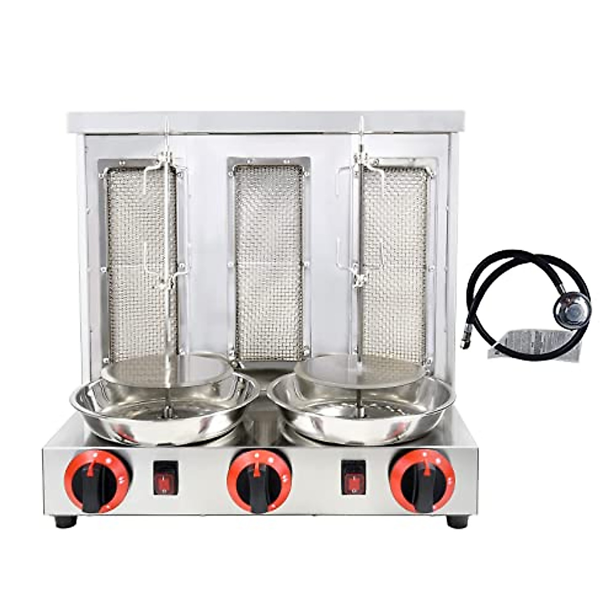 BNDHKR Homemade Chicken Shawarma Machine Commercial Turkish Chicken Doner Countertop Rotisserie Grill with 3 Burner Propane Vertical Kebab Broiler