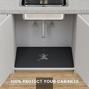 Under Sink Mat, 28" x 22" Silicone Kitchen Cabinet Tray, Waterproof & Flexible Under Sink Liner for Kitchen Bathroom and Laundry Room(Beige)