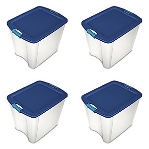 Sterilite 14489604 26 Gallon/98 Liter Latch and Carry, True Blue Lid and Clear Base with Blue Aquarium Latches, Pack of 4