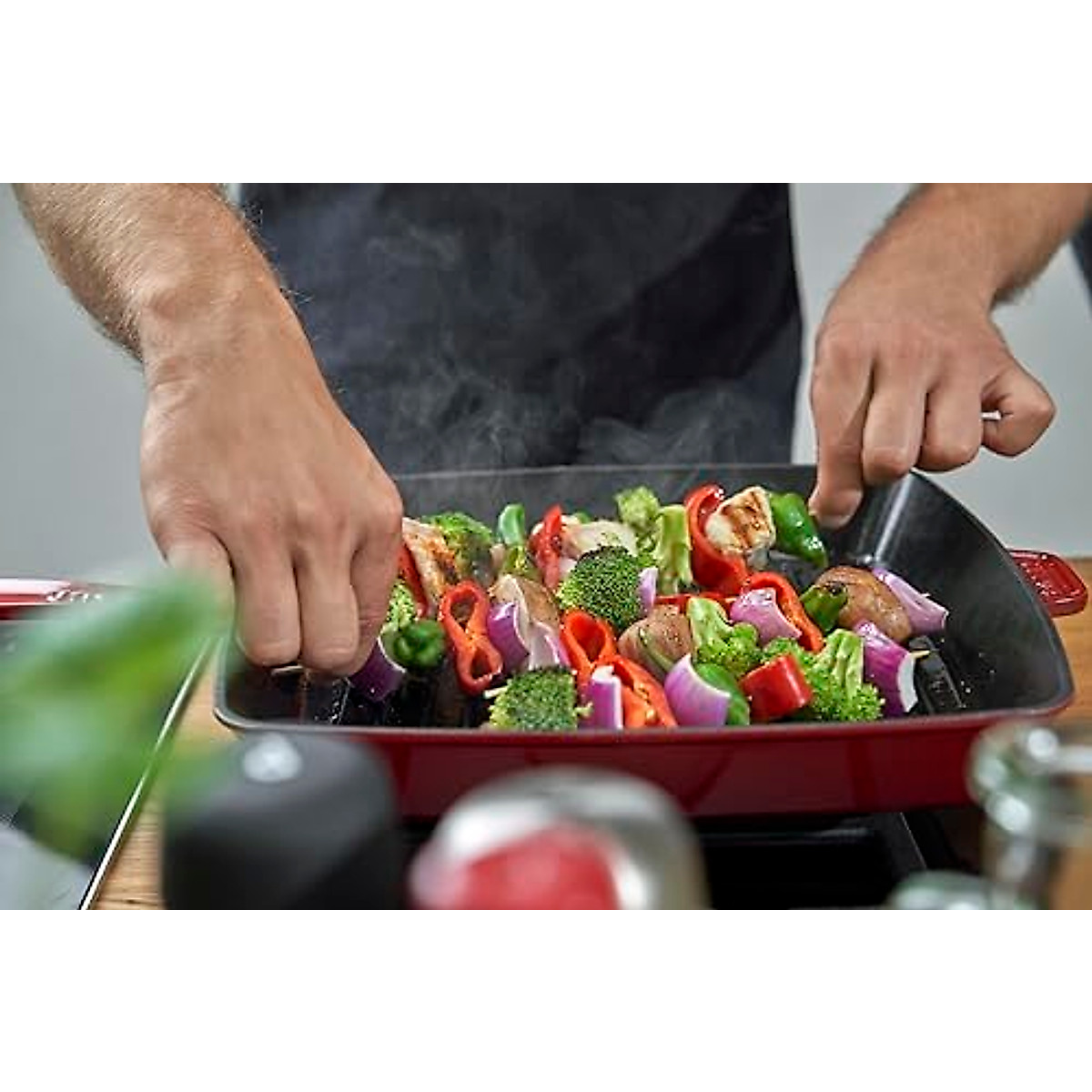 Staub American Grill Pan Cast Iron Suitable for Induction Cookers 26 cm Cherry Red