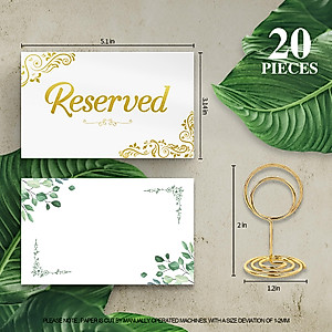 KAnduo 20 Pieces Double sided gold foil reserved card with bracket- Includes Free Green Leaf Blank Cards - Reserved Signs for Wedding, Chair and Table Signs, Reserved Seating Signs, White