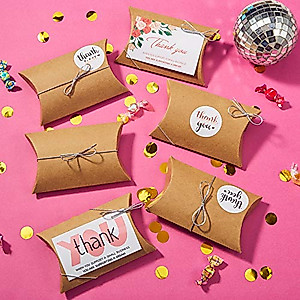 Second Angel 50 Kraft Paper Pillow Boxes With 50 Silver Elastic Tie for Wedding Party Favors, Jewelry, Candy, Soap & Present, Gift Card Holder, Small Gift Boxes, Recycled homemade Packaging