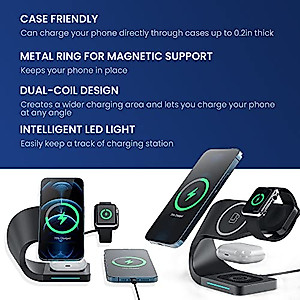 3 in 1 Charging Station - Wireless Charger for Phones, Apple Watch & AirPods - Fast Charge Stand Dock for Qi-Enabled iPhone 14, 13, 12, 11, XR, XS, SE, 8, Samsung, Android, Smart Watch, Headset