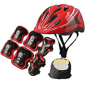 Kids helmet and Knee Pads Elbow Pads Kids Skateboarding Protective Gear Set Roller Skate Scooter Cycling BMX Bike Riding Helmet and Pads with carry bag
