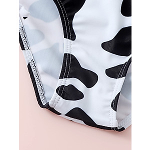 Milumia Girl's Cute Swimsuits Cow Print Wrap Knot Side Bikini Set 2 Piece Criss Cross Bathing Suit Black and White 11-12 Years
