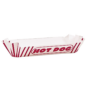 Unique Striped Paper Hot Dog Trays, 8" x 4", Red & White