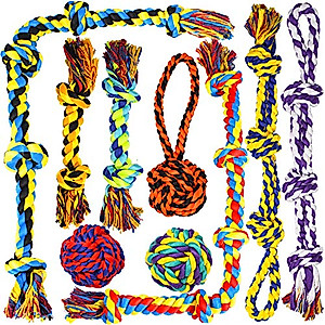 Large Dog Chew Toys, Tough Dog Toys for Aggressive Chewers Large Breed,Heavy Duty Dental Dog Rope Toys Kit for Medium Dogs,5 Knots Indestructible Dog Toys, Cotton Puppy Teething Chew Tug Toy Set of 9