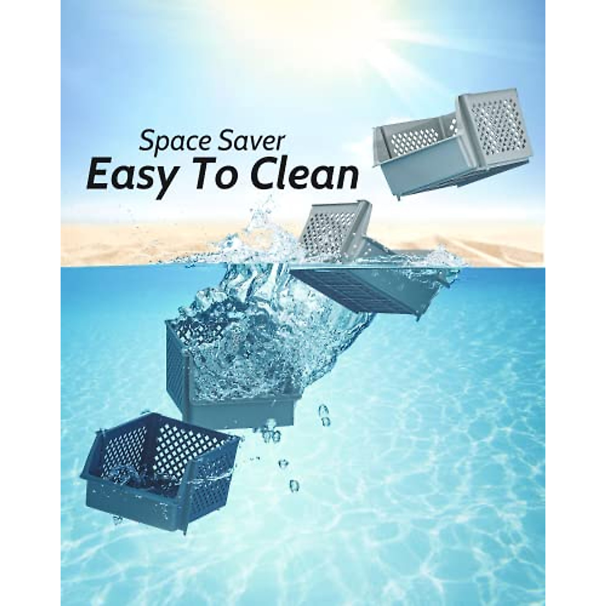 Skywin Plastic Stackable Storage Bins for Pantry - Stackable Bins For Organizing Food, Kitchen, and Bathroom Essentials (Grey, 2-Pack)