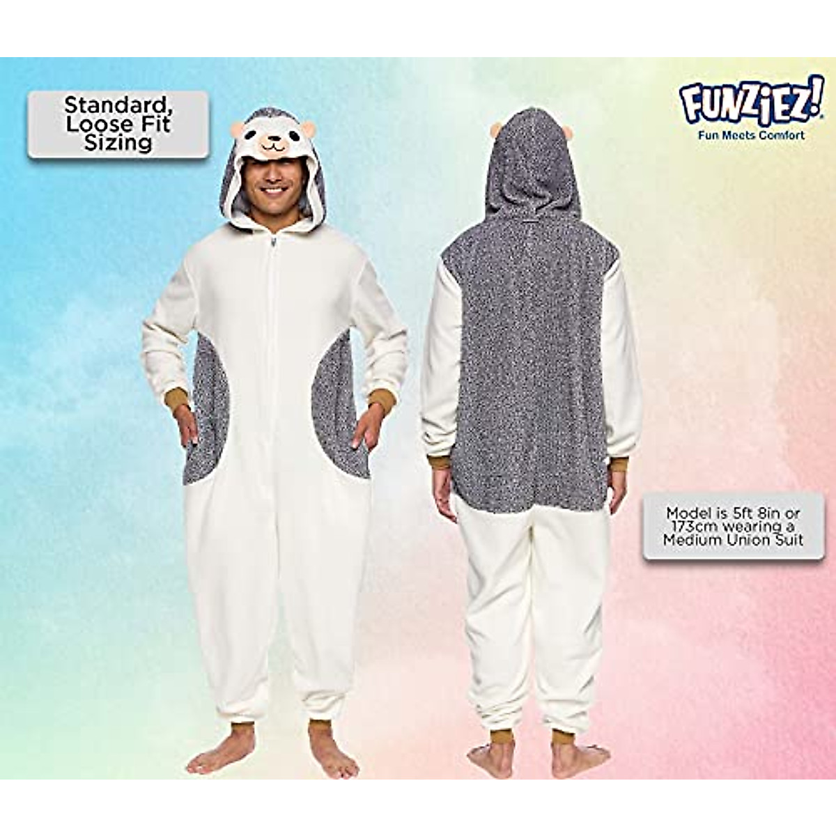 Funziez! Hedgehog Adult Onesie - Animal Halloween Costume - Plush Dalmatian One Piece Cosplay Suit for Adults, Women and Men