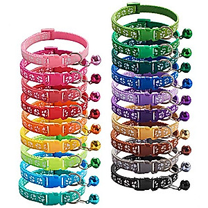 Flymind Puppy Collars, 19Pcs Whelping Puppy ID Collars with Bell Adjustable 19-32cm, Soft Nylon Litter Identification Dog Collars for Newborn Pets