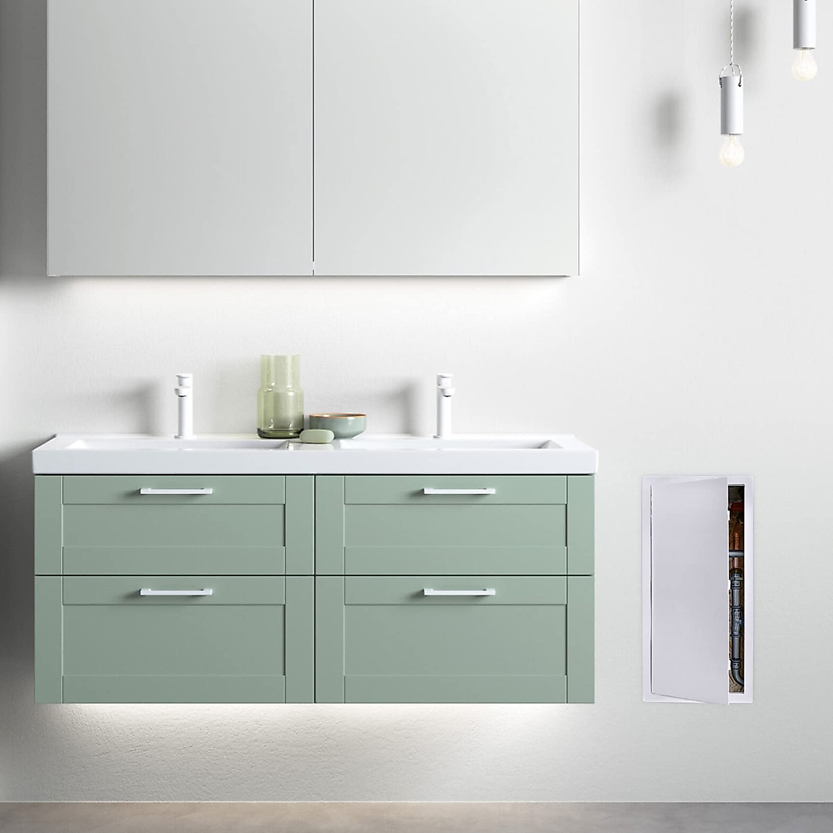 PNKKODW Plumbing Access Panel for Drywall 14 x 29 Inch Plastic Access Door Removable Wall Access Panel Ceiling Reinforced Hinged Durable White